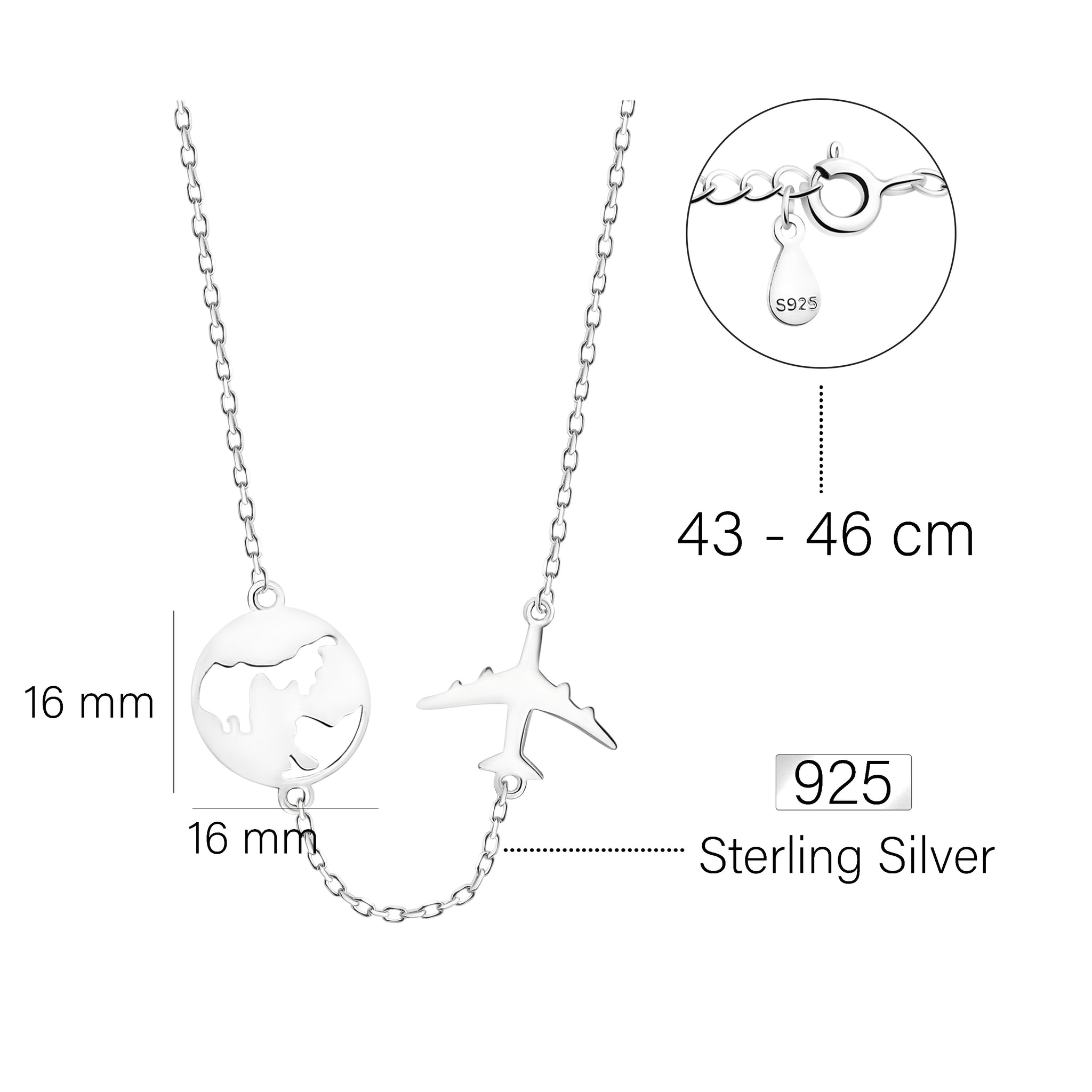 Flugzeug Welt Halskette in 925 Silber - SOFIA MILANI